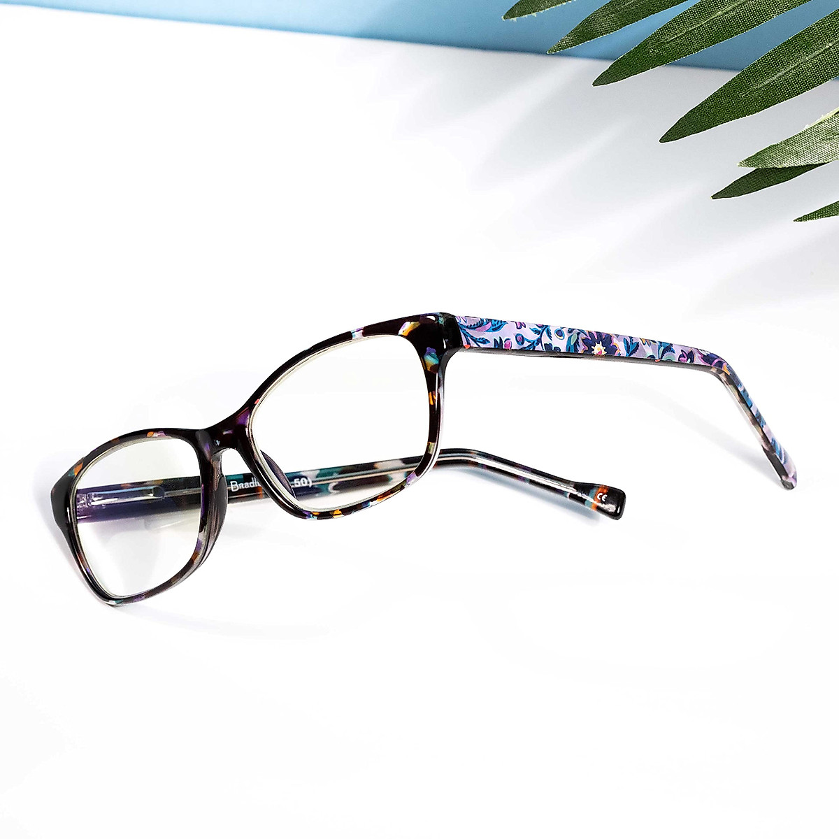 Vera Bradley Women's Readers, 0.00 Power, 30% Blue Light Filtering, Spring Hinge Comfort, Cloud Vine Multi Rectangular Reading Glasses, 0