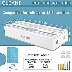 Plastic Wrap Dispenser with Cutter - Aluminum Foil Organization and Storage 2-in-1 Parchment Paper and Plastic Wrap Organizer - Saran Wrap Dispenser for Kitchen Drawer - Compatible with 13 inch Roll