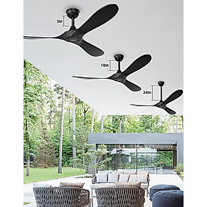 BECLOG Ceiling Fan With Remote Control,Indoor/Outdoor Ceiling Fans with Noiseless DC Motor and 3 Downrods.60inches,Ceiling Fans No Lights Plastic Fan Blade Black