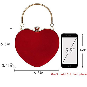 LABANCA Women Ladies Heart Shape Handbag Clutch Suede Party Bag Solid Evening Bag Velvet Chain Shoulder Bag Red