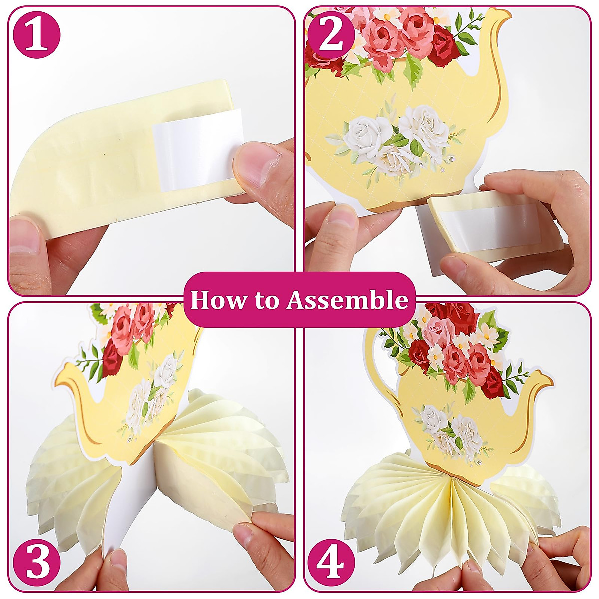 Jexine 9 Pcs Tea Party Centerpieces for Tables Princess Party Floral Teapot Honeycomb Decorations Tea Party Table Decor Teapot Decors for Summer Birthday Baby Shower Wedding Supplies (Classic Style)