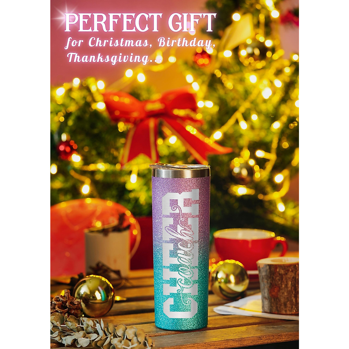 Onebttl Cheer Coach Gifts - 20oz/590ml Stainless Steel Skinny Insulated Tumbler With Straw, Lid - Gift for Cheerleading or Cheerleader Coach, Women, Her, Female