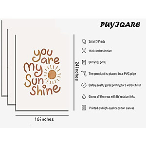 PUYIQARE You Are My Sunshine Canvas Wall Art Nursery Art Print Heart Nursery Wall Art Boho Wall Art Prints for Girls Room Decor Boho Sunshine Nursery Decorfor Baby Kids Room Decor Unframed