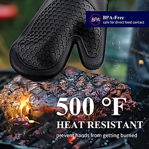 Kitsure Silicone Oven Mitts, Set of 2, Heat Resistant, Oven Gloves with Soft Lining, Non-Slip Kitchen Essentials, Kitchen Gadgets, Apartment Essentials, Great Gift for Cooking, Baking, Black