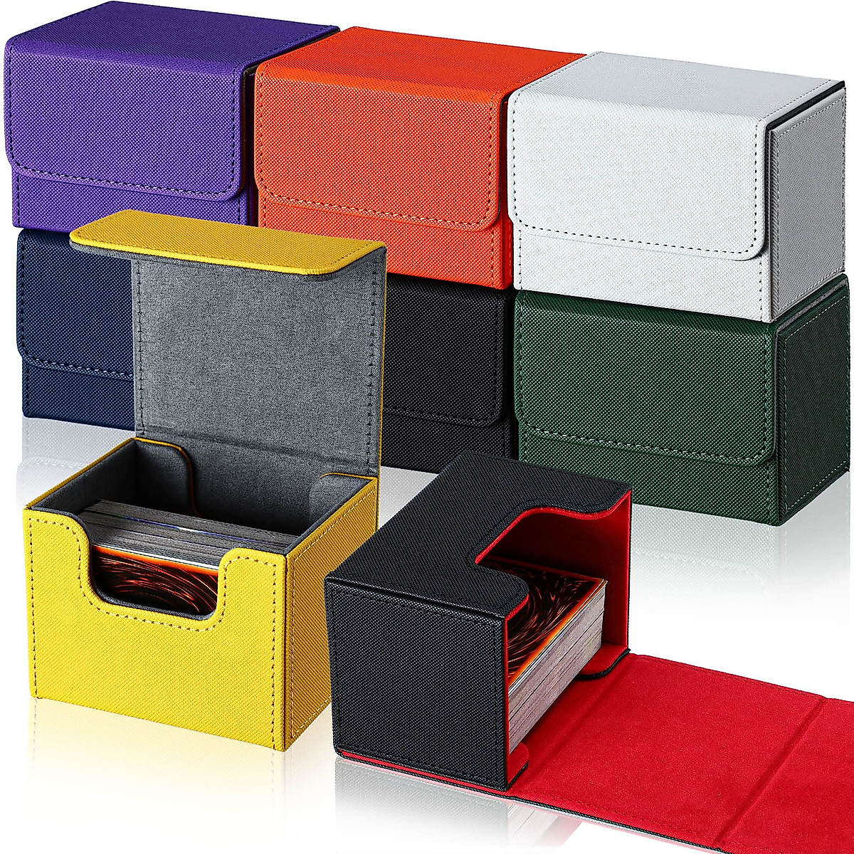 Vicenpal 8 Pack Card Deck Case Bulk, Sleeved Leather Card Boxes, Magnetic Card Game Box with Sleeves for 100 Plus Playing Cards Box Compatible with MTG/TCG, 8 Colors(Horizontal Style)