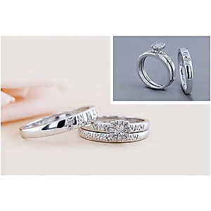 Dazzlingrock Collection White Diamond Halo Illusion Wedding Trio Ring Set For Men & Women (0.10 ctw, Color I-J, Clarity I2-I3) in 925 Sterling Silver, Women size 7 and Men size 10