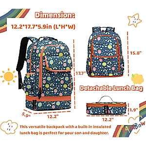 Leaper Water-resistant Cute Rainbow Laptop Backpack Double Deck Lunch Bag Satchel Dark Blue