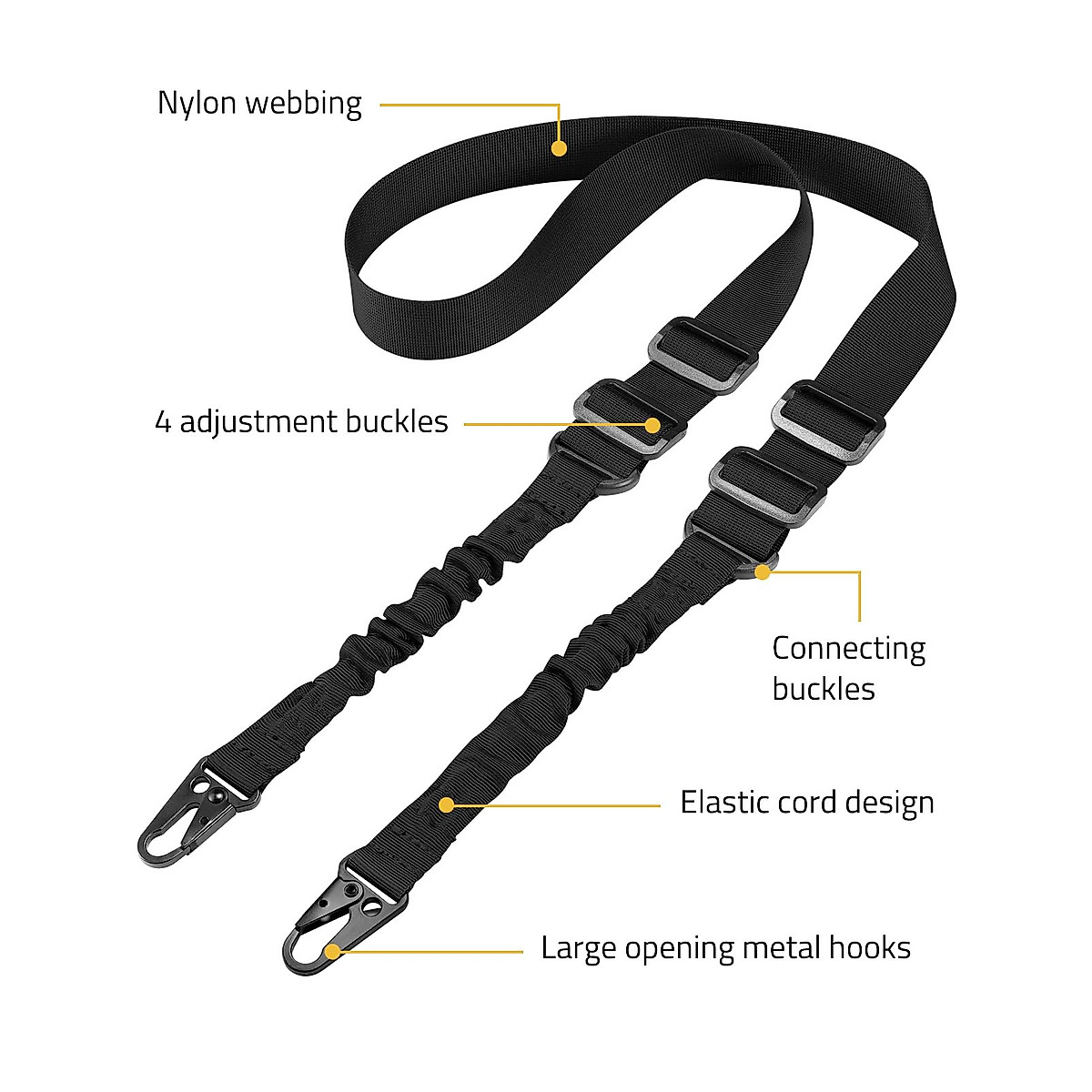 CVLIFE Two Points Sling with Length Adjuster Traditional Sling with Metal Hook for Outdoors Black