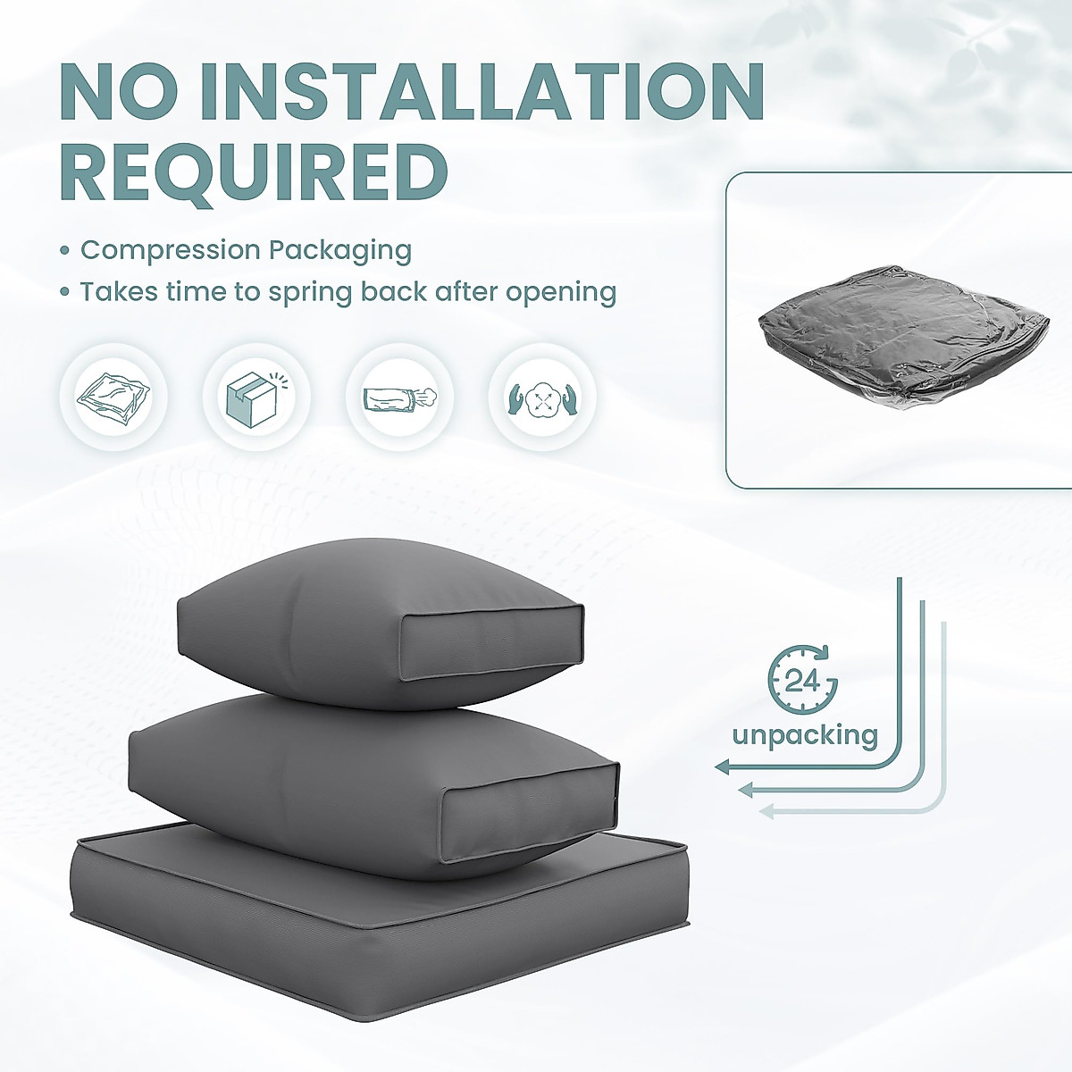 UDPATIO Outdoor Cushions for Patio Furniture with 5 Pillows, Waterproof Patio Furniture Cushions Replacement, 4" Deep Seat Outdoor Sectional Cushions for 4-seat Patio Furniture Chair Sofa Couch, Grey