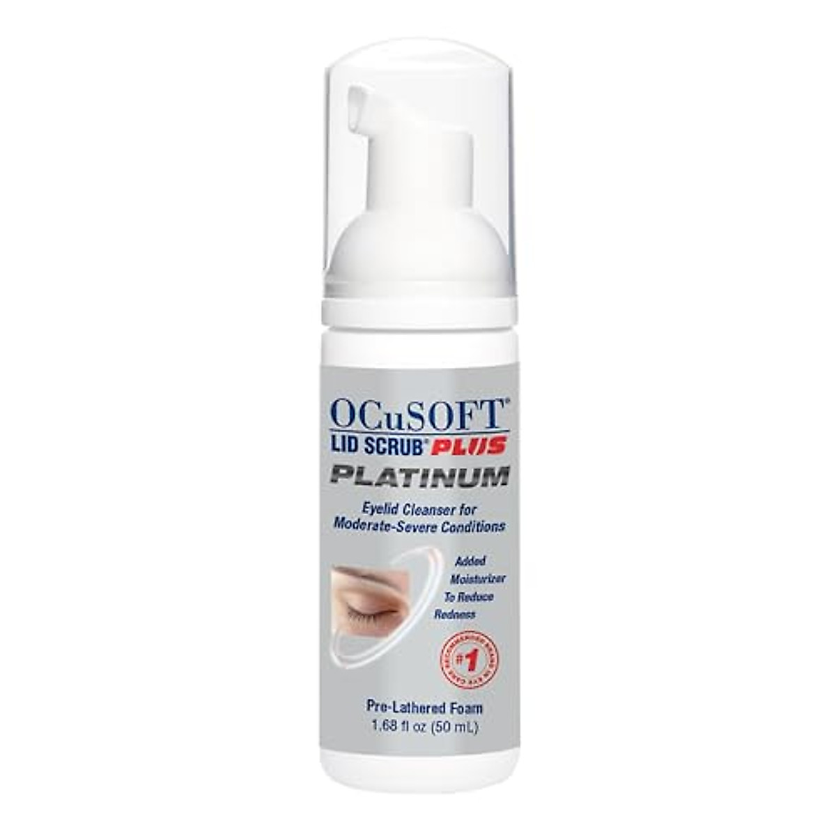 OCuSOFT Lid Scrub PLUS Platinum Extra Strength Foaming Eyelid Cleanser - Leave-On Eyelid & Eyelash Cleanser with Phytosphingosine to Remove Oil, Dirt & Makeup -1.68 fl oz