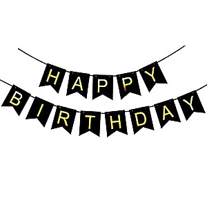Birthday Decorations Black Happy Birthday Banner Paper Flowers Tissue Paper Pom Poms Paper Lanterns Paper Fans for Birthday Party