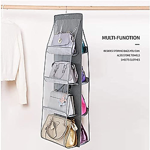 IGOYDD Hanging Handbag Purse Organizer for Closet, Purse Storage for Family Closets & Dorm Room with 8 Easy Access Clear Pockets, Foldable, Washable, 2 Pack, Gray