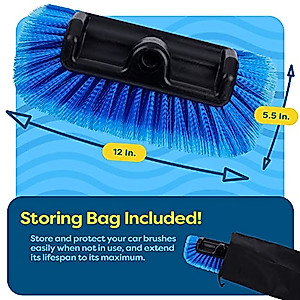 SCRUBIT 12" Car Wash Brush with Soft Bristles for Car Truck Boat Deck & House Cleaning, Exterior Washing Brush Connects with Pole & Hose Storage Bag Included (Blue)