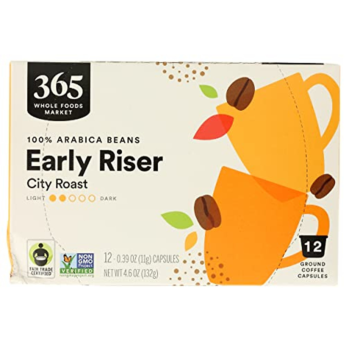 365 by Whole Foods Market, Coffee Early Riser City Roast Pods 12 Count, 4.6 Ounce