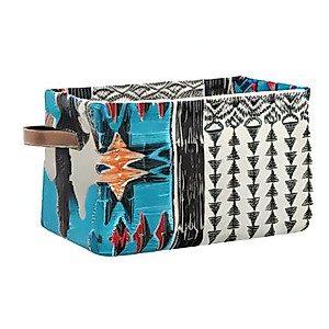 Large Foldable Storage Basket American Indian Aztec Geometric Pattern Storage Bin Canvas Toys Box Fabric Decorative Collapsible Organizer Bag with Handles for Bedroom Home