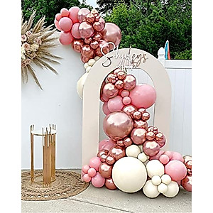 Pink Balloon Garland Kit, 125PCS Marve Pink and Gold Balloons Garland Arch with White Sand Metallic Rose Gold Balloons for Women Happy Birthday Decorations Baby Shower Wedding Party Background
