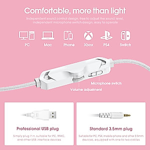 SOSISU Cat Ear Gaming Headset, Ergonomic Wired Headphone for PS4, PS5, Xbox One(Adapter Not Included), PC, Mobile Phone with LED Backlight, Removable Microphone, Surround Sound