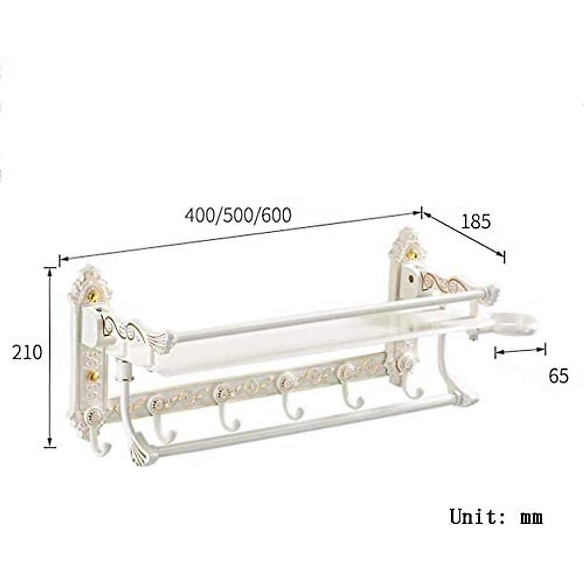 HYJMJJ Wall Mounted Coat Rack, Wall Mounted Space Aluminum Foldable Bathroom Shelves Storage Rack with Hook, Single Rod Towel Rack，Not Fade Multifunction Cosmetic Storage Rack,for Home Kitchen