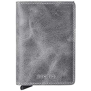 SECRID - Secrid Slim wallet Genuine Vintage Grey Leather Black RFID Safe Card Case for max 12 cards