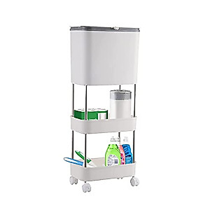 Reliable1st Movable Stackable 3-Layer Trash Can Sorting Garbage Can Household Dry Wet Separation with 25 PCS Drawstring Trash Bags for Kitchen Bathroom & Bedroom, 24L / 6 Gallon , White