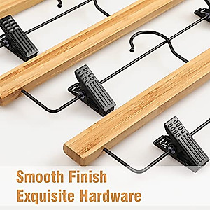 TOPIA HANGER Pants Hangers 10 Pack, Bamboo Clothes Hangers with Black Clips and Rotatable Hook, Durable Natural Wooden Hangers for Skirts, Pants, Jeans, Shorts - CTS04