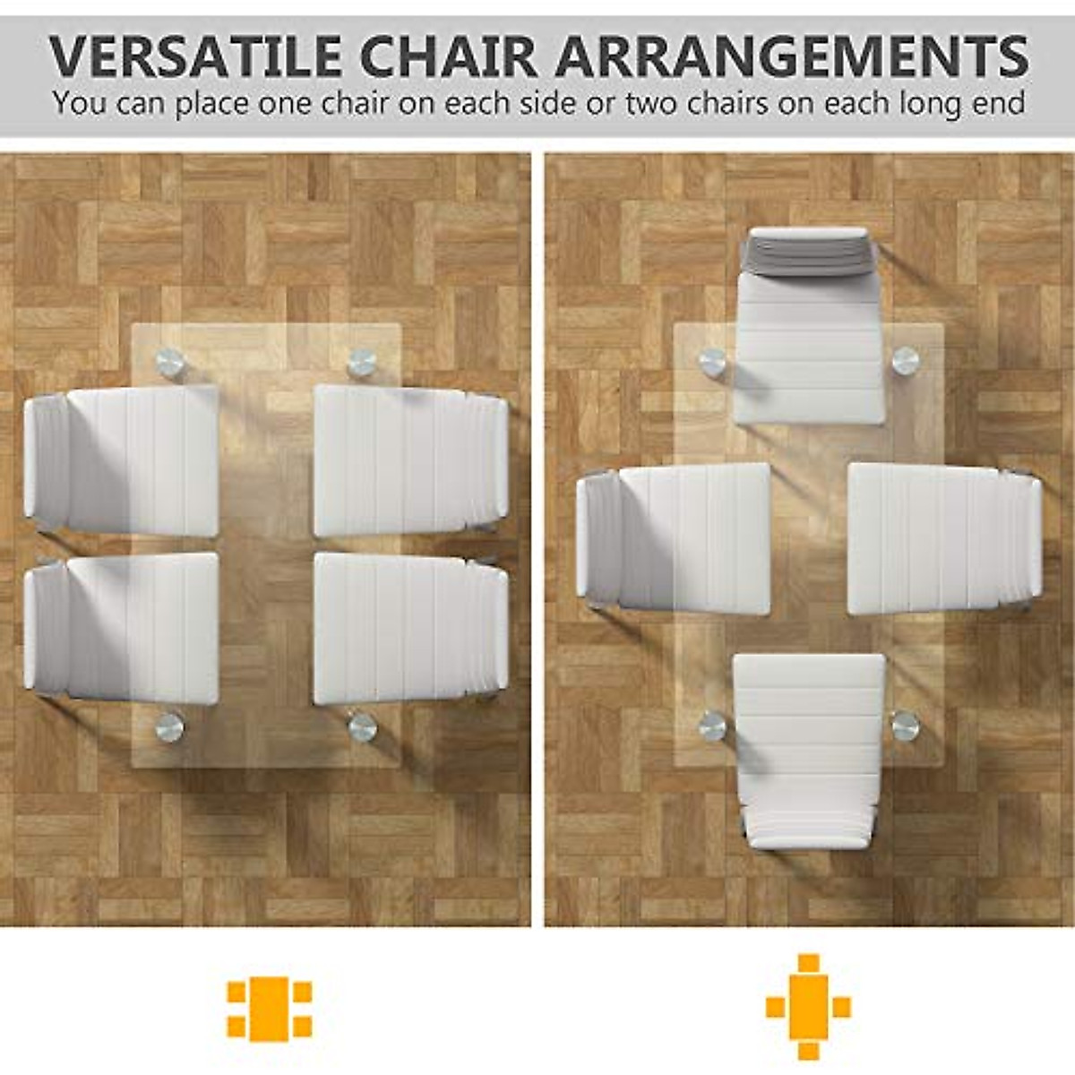 Tangkula 5 PCS Dining Table Set, Modern Tempered Glass Top and PVC Leather Chair w/4 Chairs, Dining Room Kitchen Furniture (White and Silver)