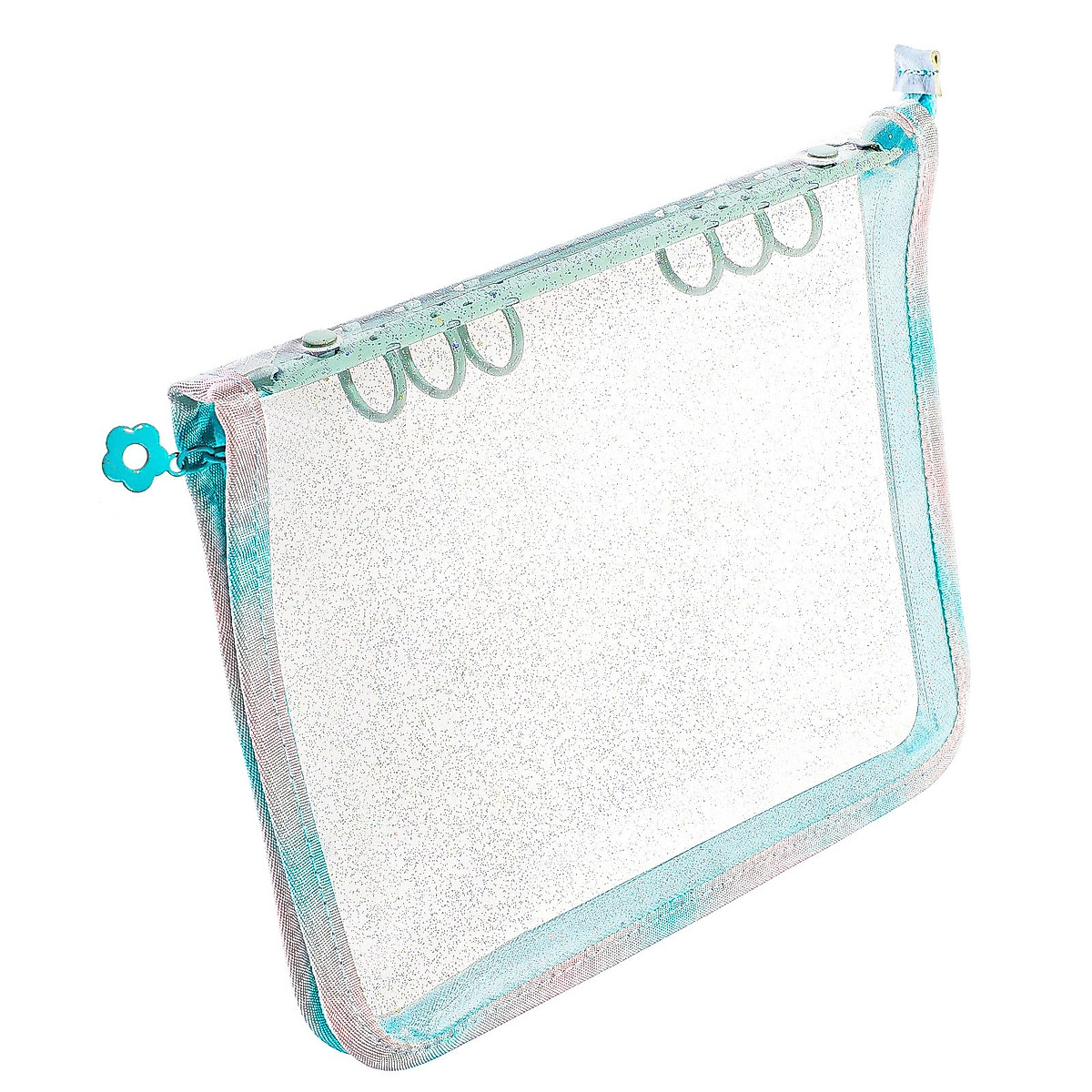 NEWEST A5 6 Ring PVC Planner Budget Binder Cover with Zipper, Blue Gradient Loose Leaf Zip Up Binder Cover, Flashing Clear Notebook Cover Protector for Journal Planner Photo Album Diary Folder