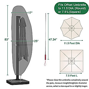 GARDRIT Patio Umbrella Cover, 600D Waterproof Patio Cantilever Umbrella Covers for 7.5-11.5 Feet Offset Umbrella, Outdoor Market Umbrellas Cover with Zipper and Rod