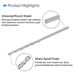 CoCud Solid Carbide Drill Bits, 2mm Diameter, K35 Tungsten Carbide Straight Shank Twist Drill Bits - (Applications: for Stainless Steel Alloy), 1-Piece