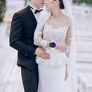 Jackcsale Wedding Bridal Corsage Bridesmaid Wrist Flower Corsage Flowers for Wedding Blue Pack of 2