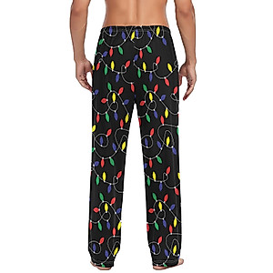Ollabaky Christmas Pajama Pants for Men Xmas Light Bulb Men's PJs Bottoms Sleep Lounge Pants with Pockets, XL
