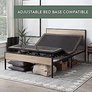 Edenbrook Bed Frame - Metal Platform Bed - Wood Headboard and Footboard - Box Spring Optional, Queen, White Oak