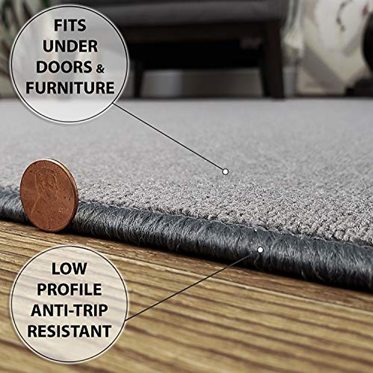 Rubber Backed Runner Rug, 22 x 60 inch, Solid Grey, Non Slip, Kitchen Rugs and Mats