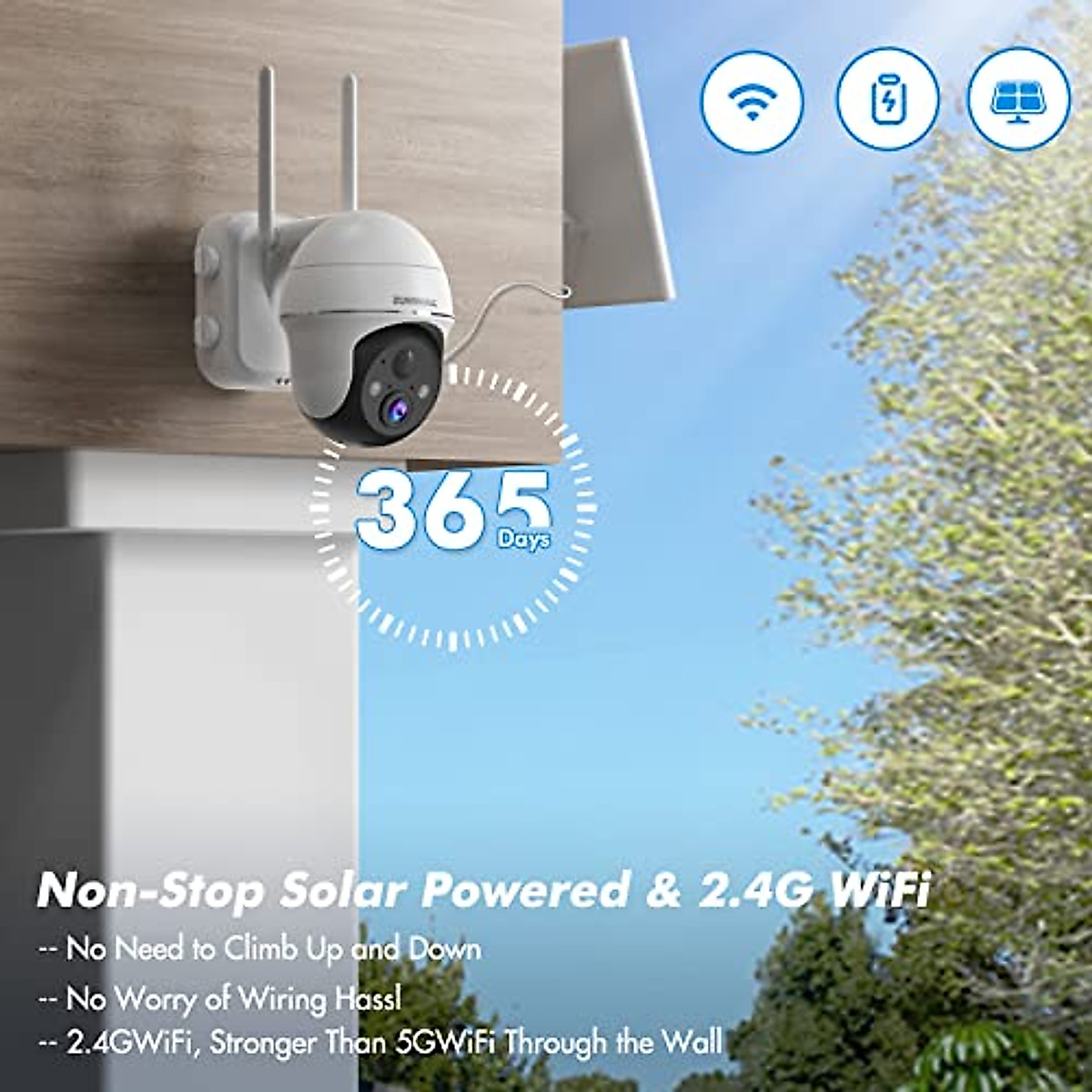ZUMIMALL Security Cameras Wireless Outdoor, 2K 360° PTZ Outdoor Camera Wireless, Solar Security Cameras for Home, Spotlight & Siren/2.4G WiFi/3MP Color Night vision/2-Way Talk/PIR Detection/SD/Cloud