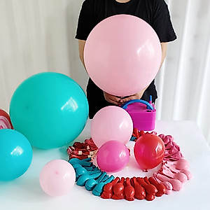 148Pcs Cartoon Cat Balloon Arch Garland Kit Hot Pink Rose Red Turquoise Teal Blue Balloons with Cat Bownot Foil Balloons for Girls Kids Birthday Baby Shower Wedding Gender Reveal Decorations
