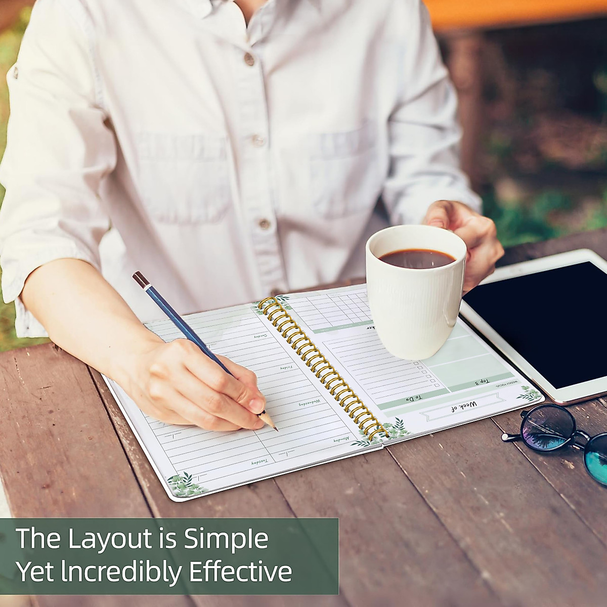 Daily Planner Hourly Schedules Appointment Planner Undated with To-Do List,Meals,Notes 10"X7.3",Flexible Cover ,Twin-Wire Binding