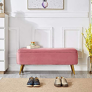 Ball & Cast Upholstered Velvet Storage Bench 44"W x 16"D x 18"H Rose,Golden Powder Coating Legs Set of 1