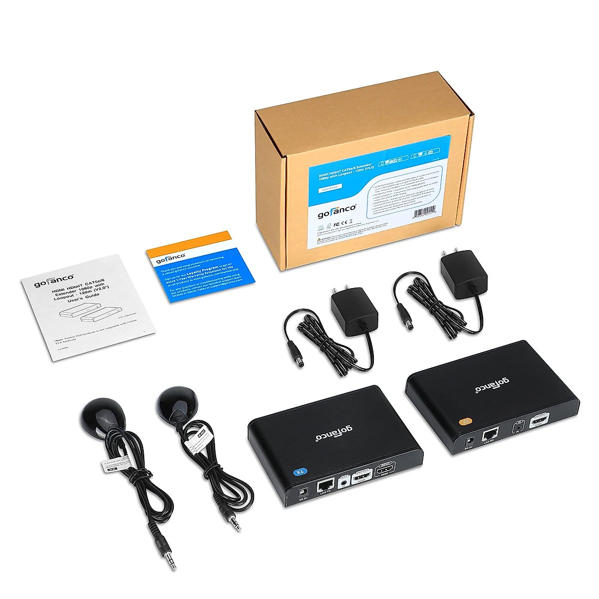 gofanco 1080p HDMI Extender Over IP Kit - 395ft/120m, 1-to-1 Over CAT5e/6, 1-to-Many Over 1G Gigabit Ethernet Switch, Network LAN, VLAN, Scalable, Loopout, IR Extension (Part# HDBitTPRO, New v2.0)