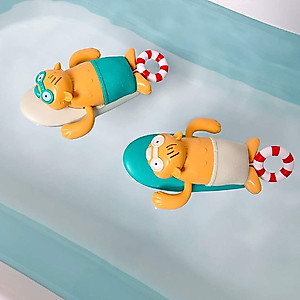 NEXTAKE Pull String Baby Bath Toy Pull & Go Beaver Cute Surfing Beaver Swimming Beaver Windup Clockwork Bathtub Toy for Toddlers (Blue)