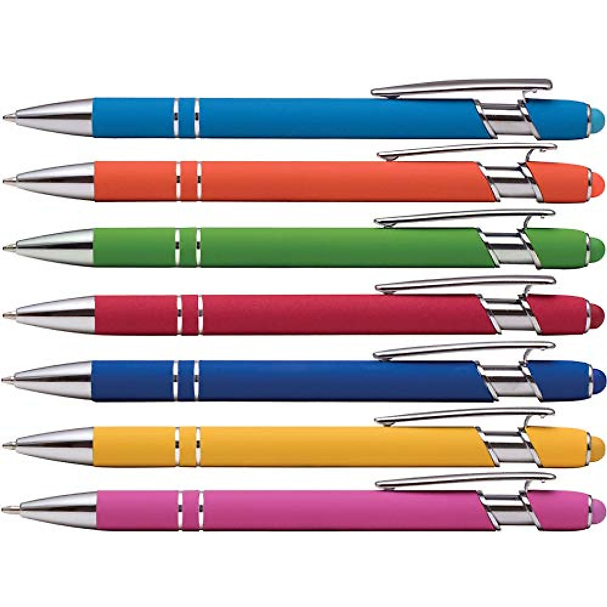 Rubberized Soft Touch | Burst of Color | Ballpoint Pen with Stylus Tip a stylish, premium metal pen, black ink, medium point (Assorted, 7)