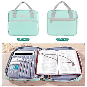 Bible Cover for Women, Losong Large Bible Carrying Book Case with Durable Handle & Multi-Pockets Organizer Church Tote for Girls Catholic Christian Gifts, Fits for Study Bible Protective Bag Leopard