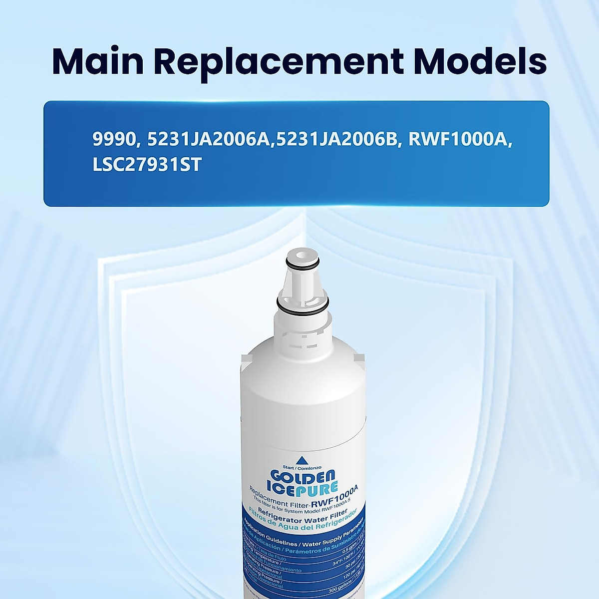 GOLDEN ICEPURE 5231JA2005A Replacement for LG LT600P, 3PACK, 469990, RFC1000A, WF300, FML-2 Refrigerator Water Filter 5231JA2006B, LFX25961SB, LSC27931ST, LFX25971ST, LRSC26925TT, LSC27990TT