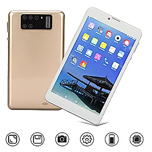 HD Tablet, 7in 5GWIFI Dual Band Tablet PC 32G Memory Storage Long Battery Life Kid Tablet for Android 10 System US Plug 100 to 240V (Gold)
