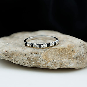 Natural Black Spinel Diamond Half Eternity Band, AAA Quality, Certified Black Spinel Stackable Ring - Ready to Gift, 14K White Gold, Size:US 7.50
