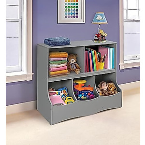 Badger Basket Multi-Bin Toy Storage Organizer and Book Shelf for Kids - Gray