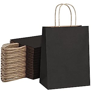 SHOPDAY Black Paper Gift Bags, Kraft Paper Bags with Handles Bulk 8x4.25x10.5 100 Pack Medium Size, Recyclable Black Craft Shopping Bags, Party Bags, Birthday Goody Bags, Retail Bags for Business