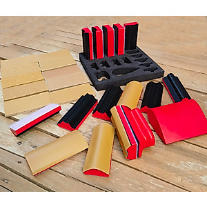 16-Piece Contoured Profile 4" Hand Sanding Block Set with 40 Sheet Hook & Loop Sandpaper Kit - Interchangeable Assorted Convex & Concave Shapes for Woodworking Furniture, Auto Paint and Crafts
