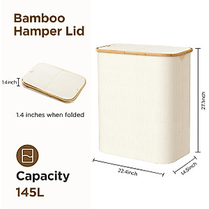 Double Laundry Hamper with Lid and Removable Laundry Bags,145L Large Laundry Hamper 2 Section Collapsible Dirty Clothes Hamper for Laundry Room,College Dorm,Bathroom Beige