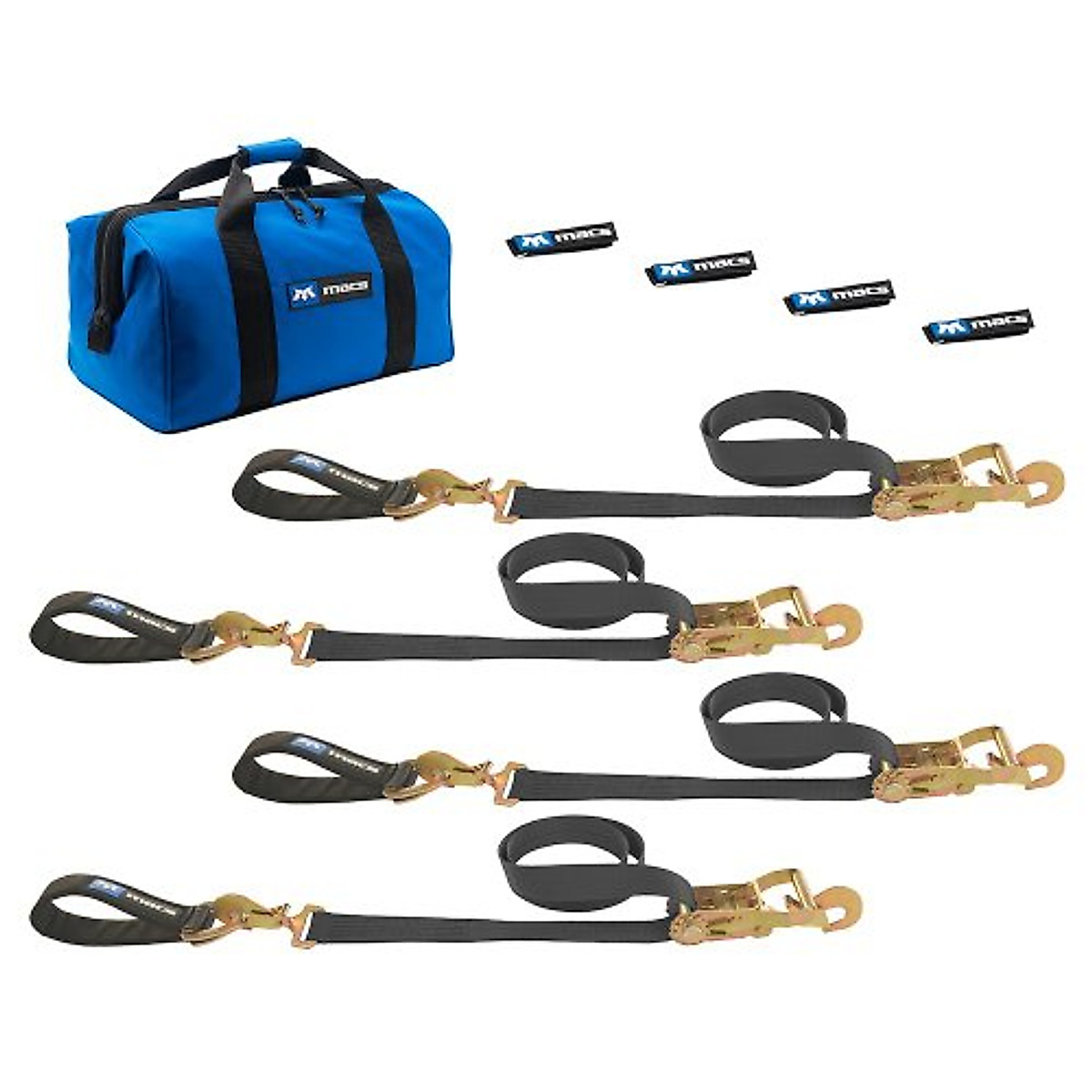 Mac's Tie-Downs 511218 Black Ultra Pack with 8' x 2" Direct Hook Ratchet Straps and 24" Axle Straps