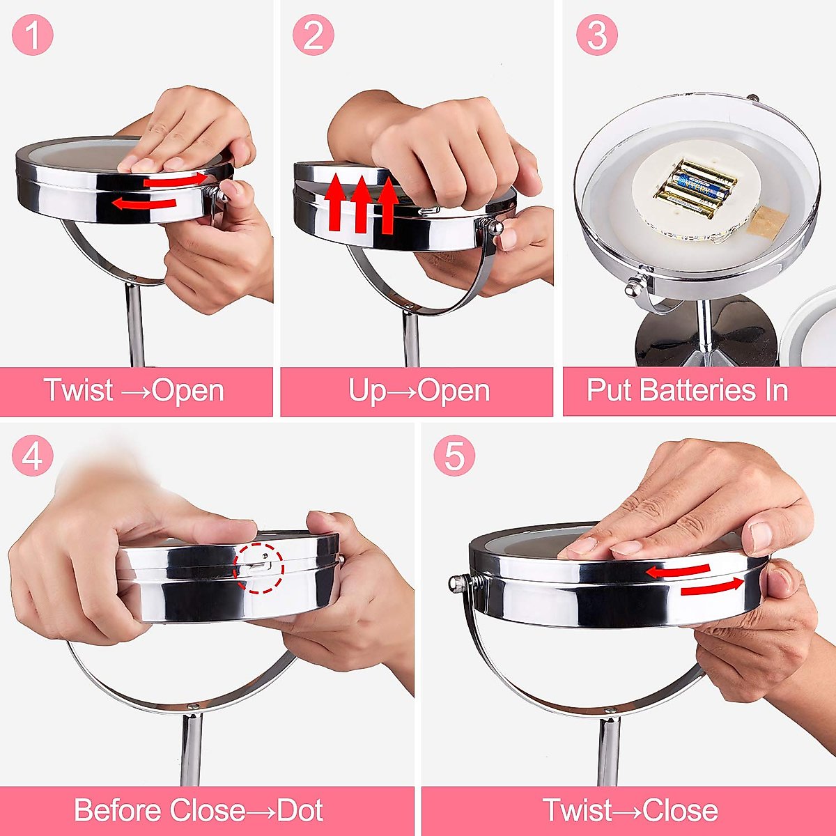 SPIGHTDEX Magnifying Mirror with Light 1x/10x Magnification，Mirror with Lights 7 Inch Double Sided，Lighted Makeup Vanity Mirror with Stand，Led Cosmetic Beauty Mirror for Tabletop Shaving Bathroom